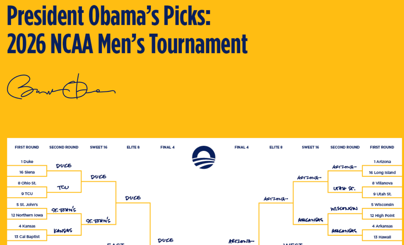 Former U.S. President Barack Obama Releases His NCAA Tournament Bracket ...
